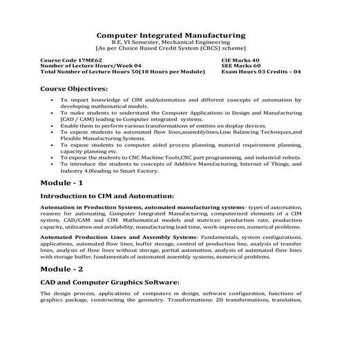 ME CIM syllabus | PDF