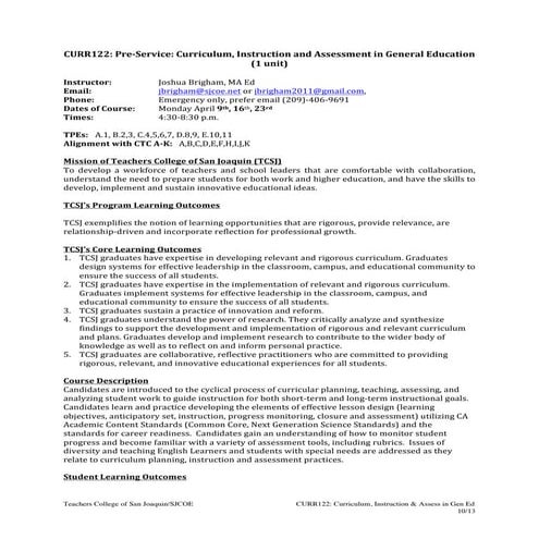 Syllabus curr122 curriculum, instruction and assessment april 2018 | PDF