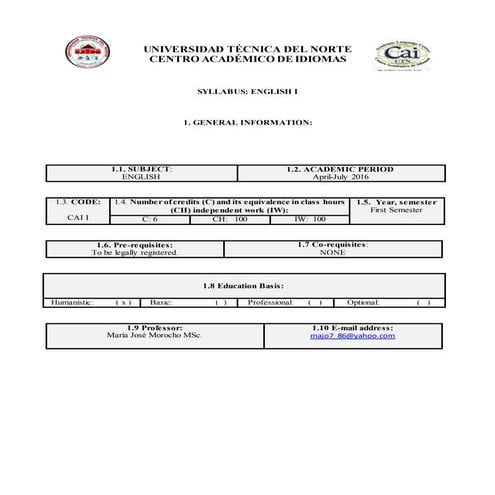 Syllabus first level | DOCX