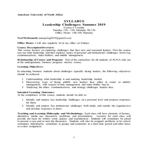 Syllabus for accelerated leadership course | DOCX