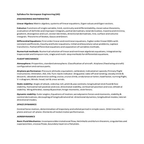Syllabus for aerospace engineering | DOCX