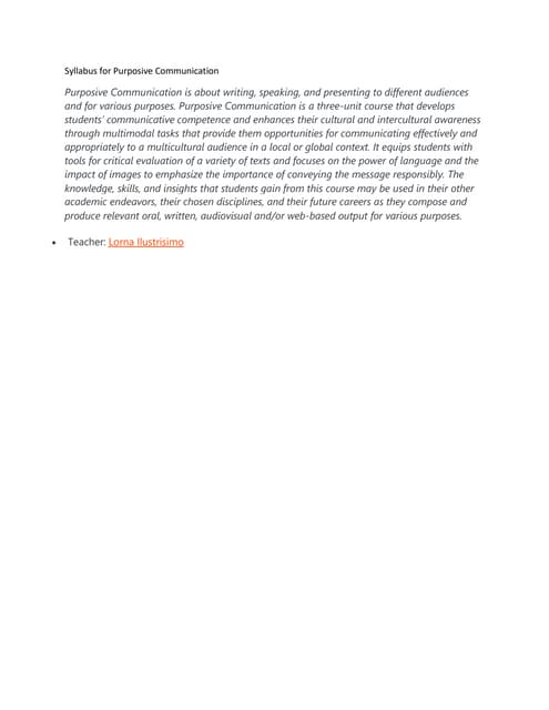 Purposive-Communication Subject in 1st year | PDF