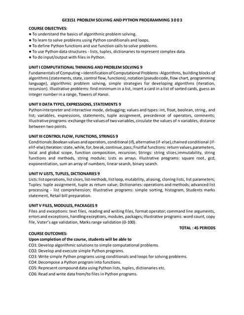 Ge3151 Pspp All Unit Question Bank Pdf