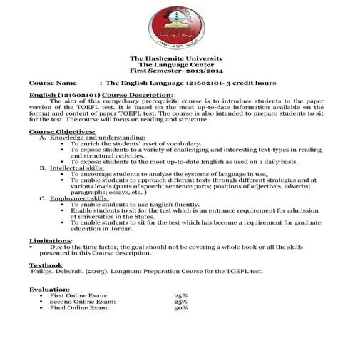 [Syllabus]ii english 101 | PDF