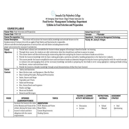 Cookery 10 Currilum Map.docx