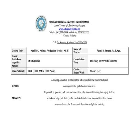 Syllabus in Swine National Certificate (NCII) New Format.docx