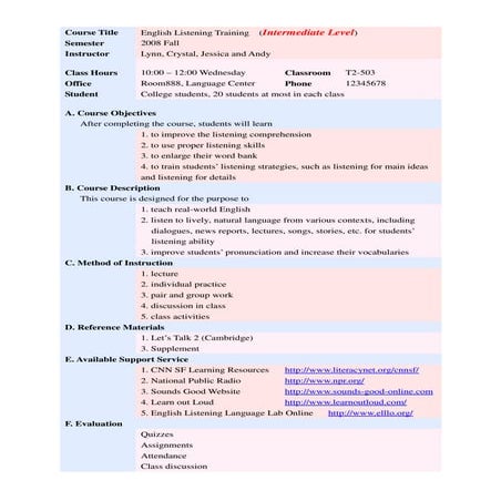 Syllabus Intermediate | PDF