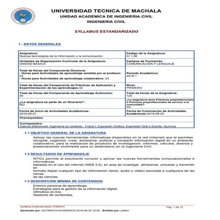 Syllabus ntics de la carrera de ingenieria civil | PDF