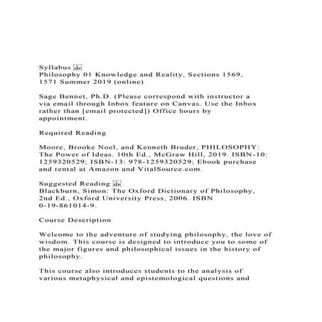 Syllabus Philosophy 01 Knowledge and Reality, Sections 15.docx