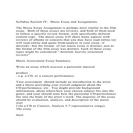 Syllabus Section IV Music Essay and AssignmentsThe Music E.docx