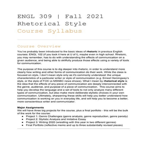 Writing and rhetoric ii syllabus updated | PDF