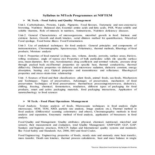 M Tech. Entrance Syllabus NIFTEM | DOCX