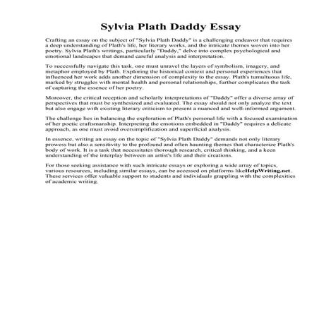 Sylvia Plath Daddy Essay. Custom Writing Service www.trailesneux.be