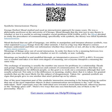Symbolic Interactionism Essay | PDF