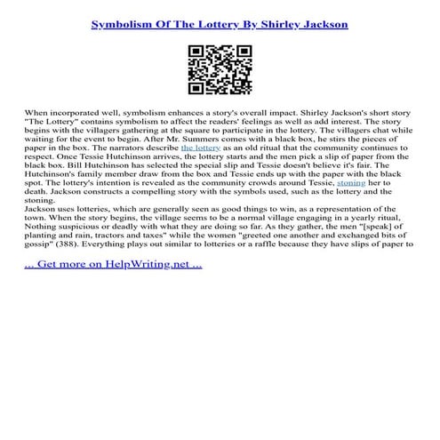 Symbolism Of The Lottery By Shirley Jackson | PDF