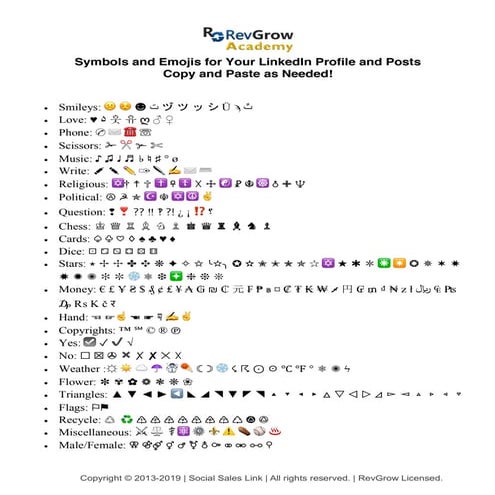 Symbols and emojis for your Linkedin profile and posts | PDF