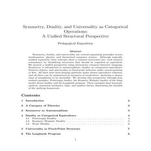 Symmetry, Duality, and Universality: Category-Theoretic Framework | PDF