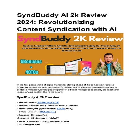 SyndBuddy AI 2k Review 2024: Revolutionizing Content Syndication with AI | PDF