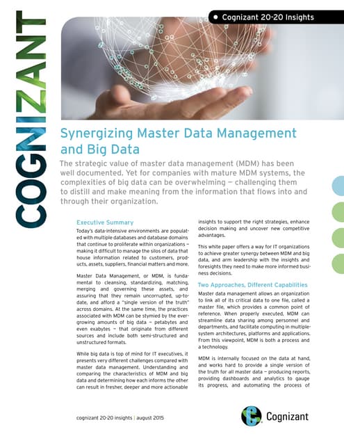Synergizing Master Data Management And Big Data Pdf