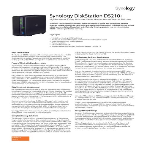 Synology ds210+ data_sheet_enu | PDF