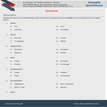 Synonyms Test for FMDC | PDF