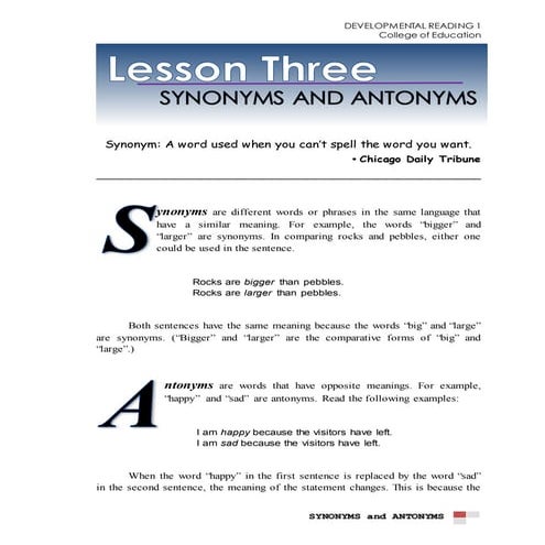 Synonyms and Antonyms | DOCX | Geology | Science