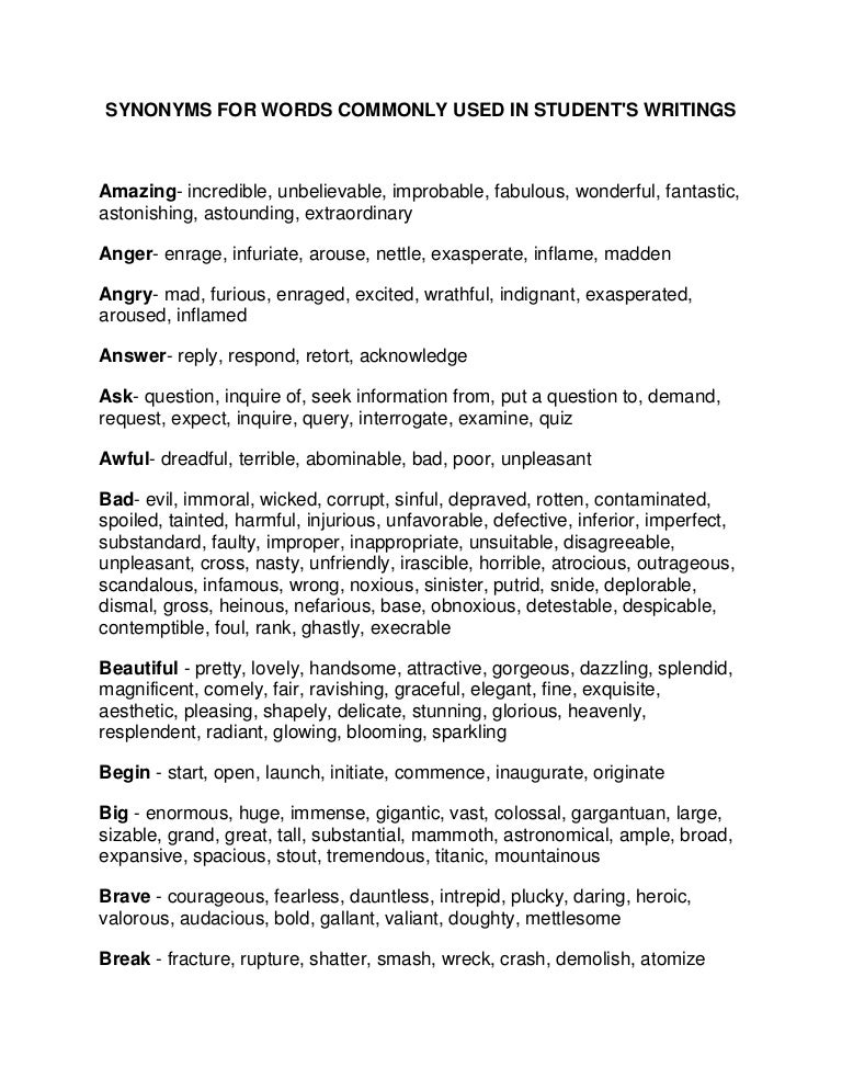 Synonyms For Words Commonly Used In Student synonyms-for-words-commonly-used-in-student