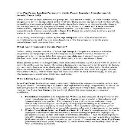 Syno Pcp Pump Leading Progressive Cavity Pumps Exporter, Manufacturer ...