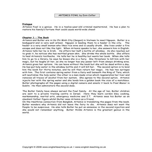 Artemis Fowl Chapter Synopisis | PDF