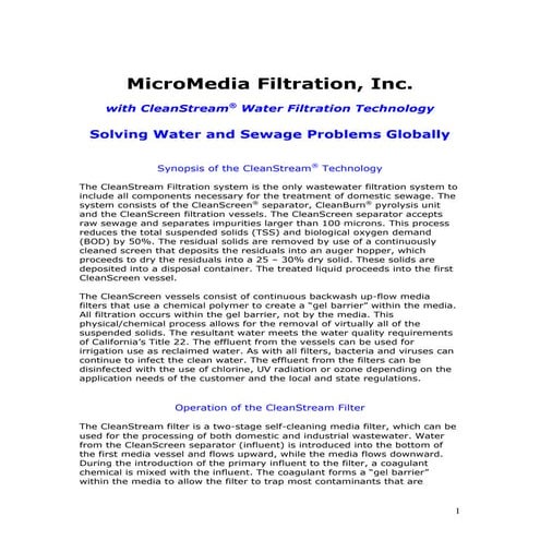 Synopsis Of The Clean Stream Technology | PDF | Home Appliances | Home ...