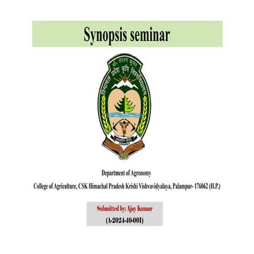 Synopsis Seminar ppt ndn cskhpkv palampur | PPTX