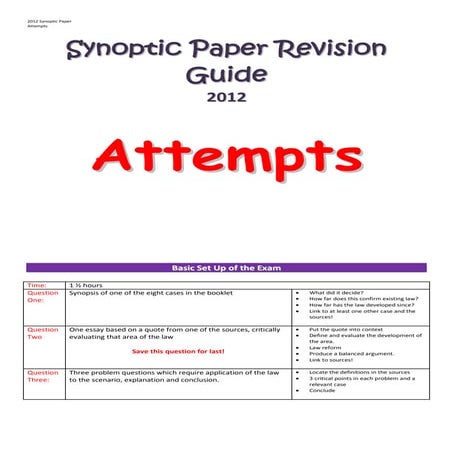 Synoptic revision booklet 2012 | PDF