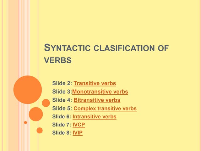 Syntactic Clasification Of Verbs Pptx Programming Languages Computing