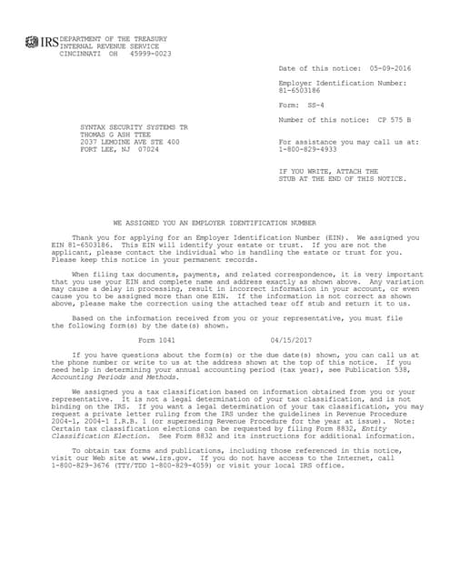 EIN Assignment Letter | PDF