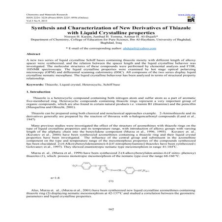 Synthesis and characterization of new derivatives of thiazole with liquid crystalline properties ...