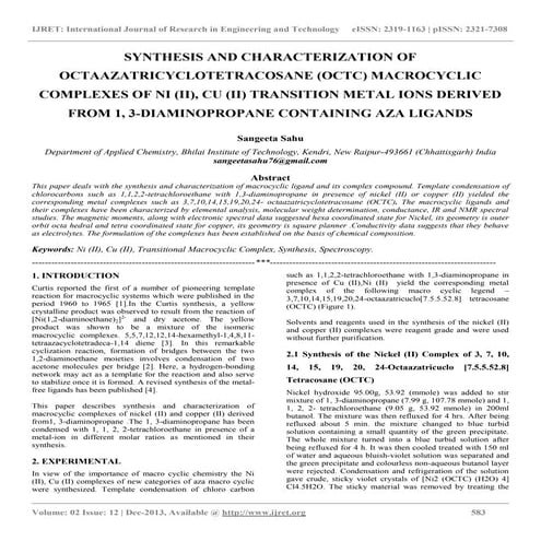 Synthesis and characterization of octaazatricyclotetracosane (octc) macrocyclic complexes of ni ...
