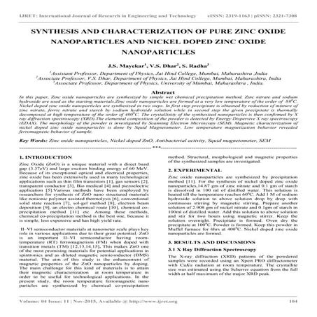 Synthesis and characterization of pure zinc oxide nanoparticles and nickel doped zinc oxide ...