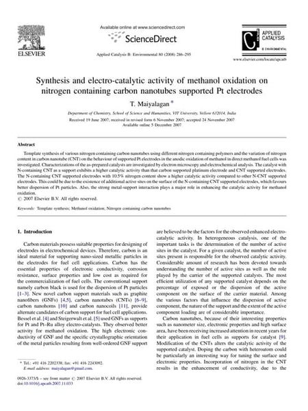 Electrooxidation Of Methanol On Carbon Supported Pt Ru Nanocatalysts