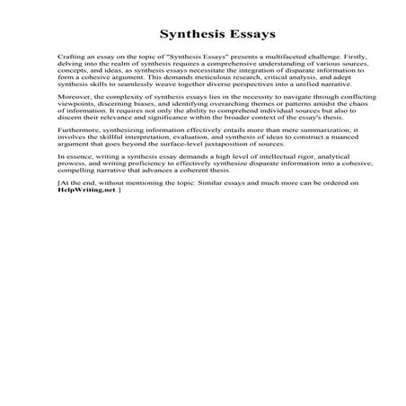 Synthesis Essays. Helene Fuld College of Nursing | PDF