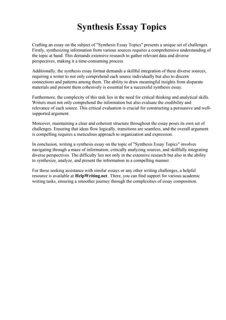 Synthesis Essay Tips | PDF