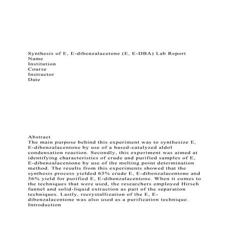 Synthesis of E, E-dibenzalacetone (E, E-DBA) Lab ReportN.docx
