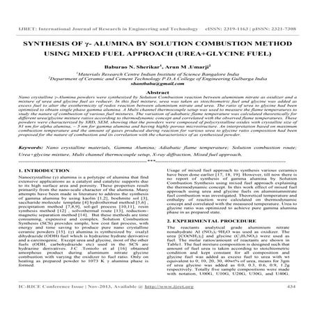 Synthesis of g alumina by solution combustion method using mixed fuel ...