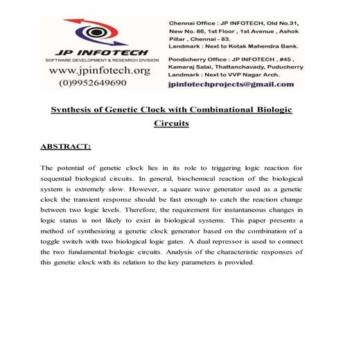Synthesis Of Genetic Clock With Combinational Biologic Circuits Pdf