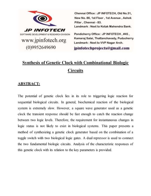 Synthesis Of Genetic Clock With Combinational Biologic Circuits Pdf