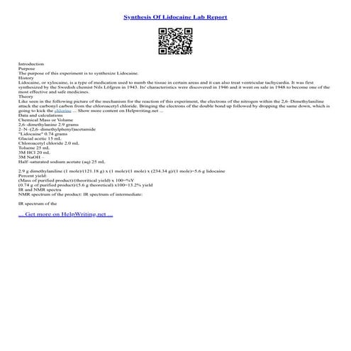 Synthesis Of Lidocaine Lab Report | PDF