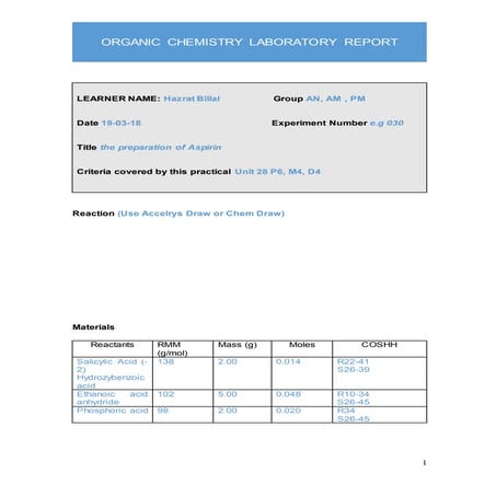 Synthesis report template 3 asperin | PDF