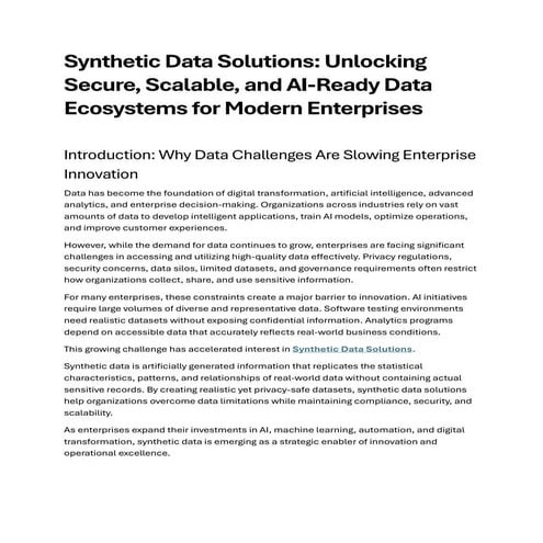 Synthetic Data Solutions: Unlocking Secure, Scalable, and AI-Ready Data ...