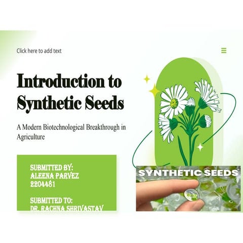 The Synthetic Seeds in Modern Agriculture | PPTX
