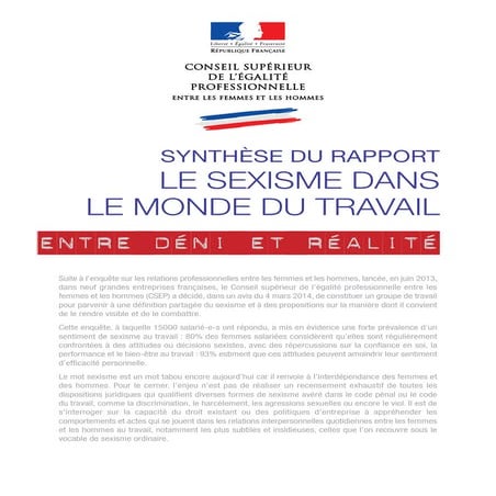 Synthèse sexisme au travail - CSEP | PDF