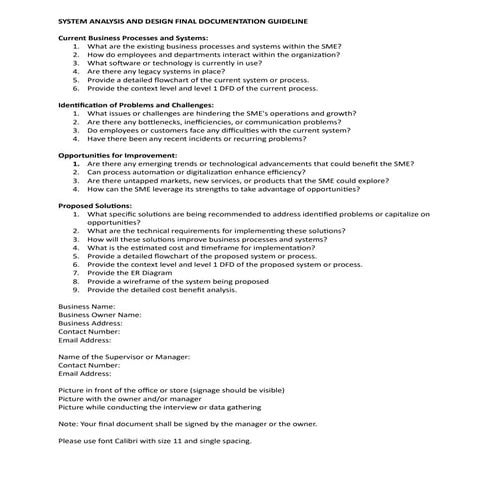 System Analysis and Design Project Guide | PDF